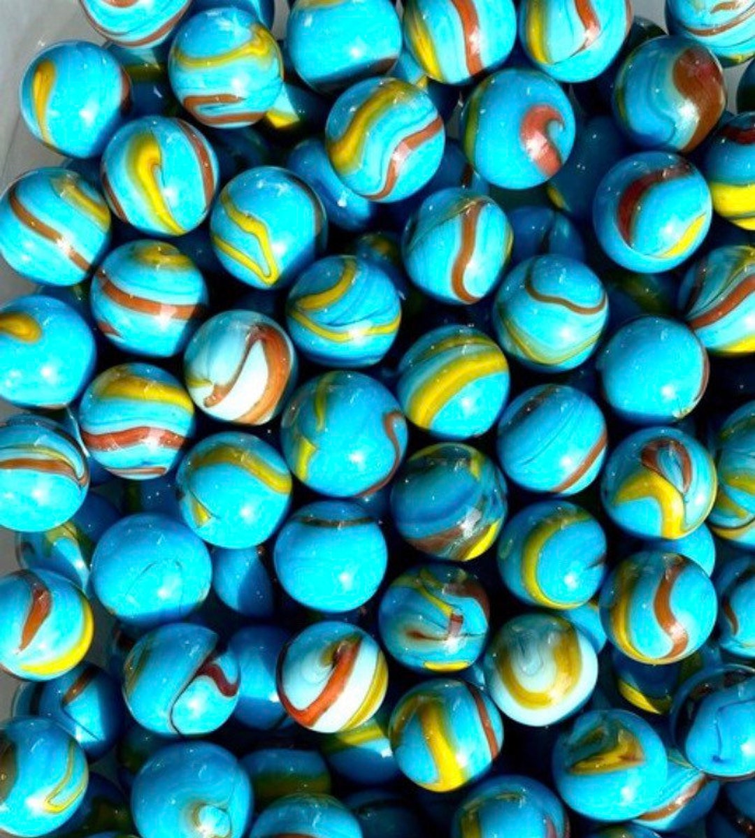 Set of 5 or 10 serpent Mega Marble Glass Marbles, 5/8 16mm, Blue W ...