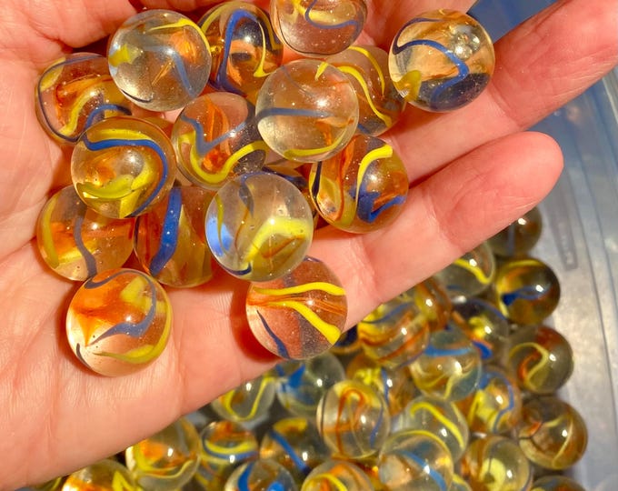 Set of 5 Fiesta Mega Marble Glass Marbles, 5/8” (16mm), Clear With ...