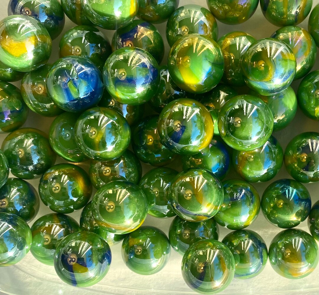 SHOP CLOSING SALE! Set of 5 “peacock” Mega Marble Glass Shooter Marbles ...