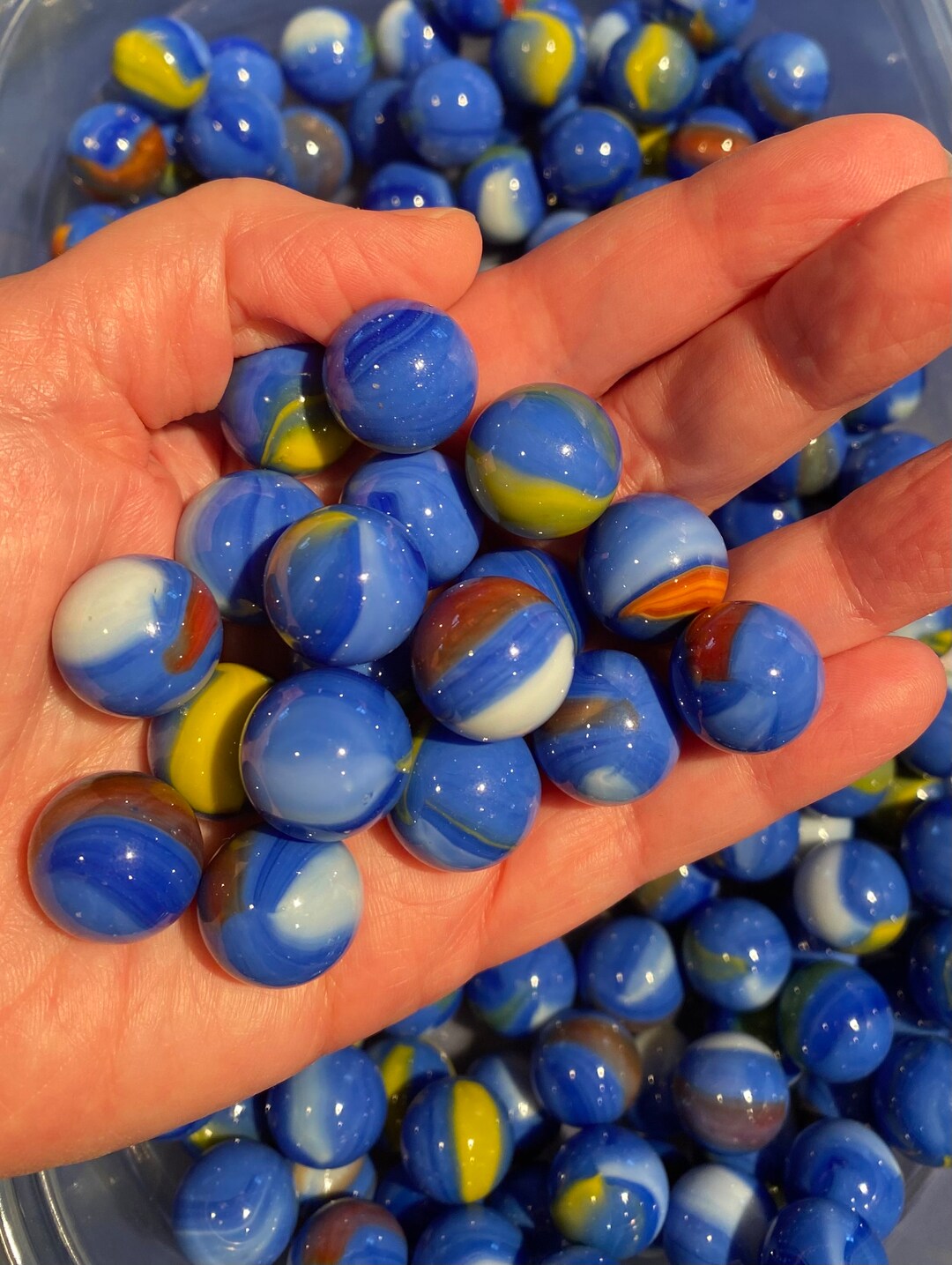 Set of 5 dolphin Mega Marble Glass Marbles, 5/8, Blue With White and ...