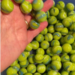 Troll 5/8 Set of Five Mega Marble Glass Marbles, Lime Green With Aqua ...