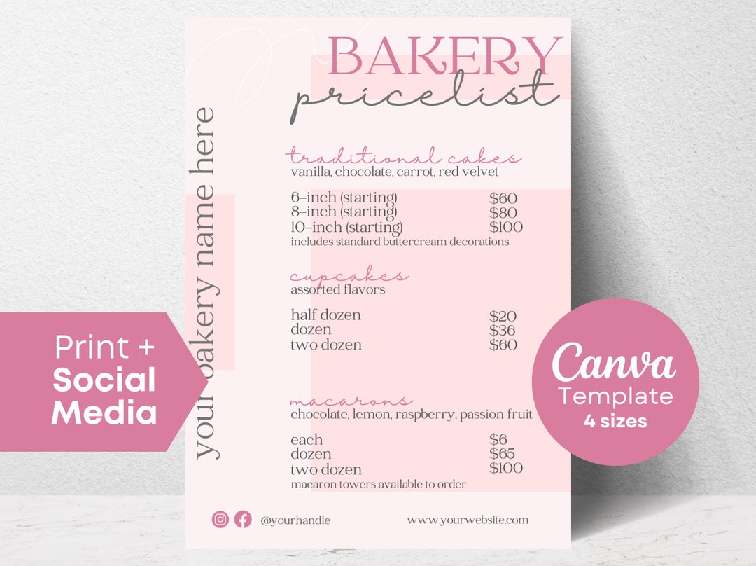 Bakery Price List, Price List Template, Bakery Menu, Canva Template ...