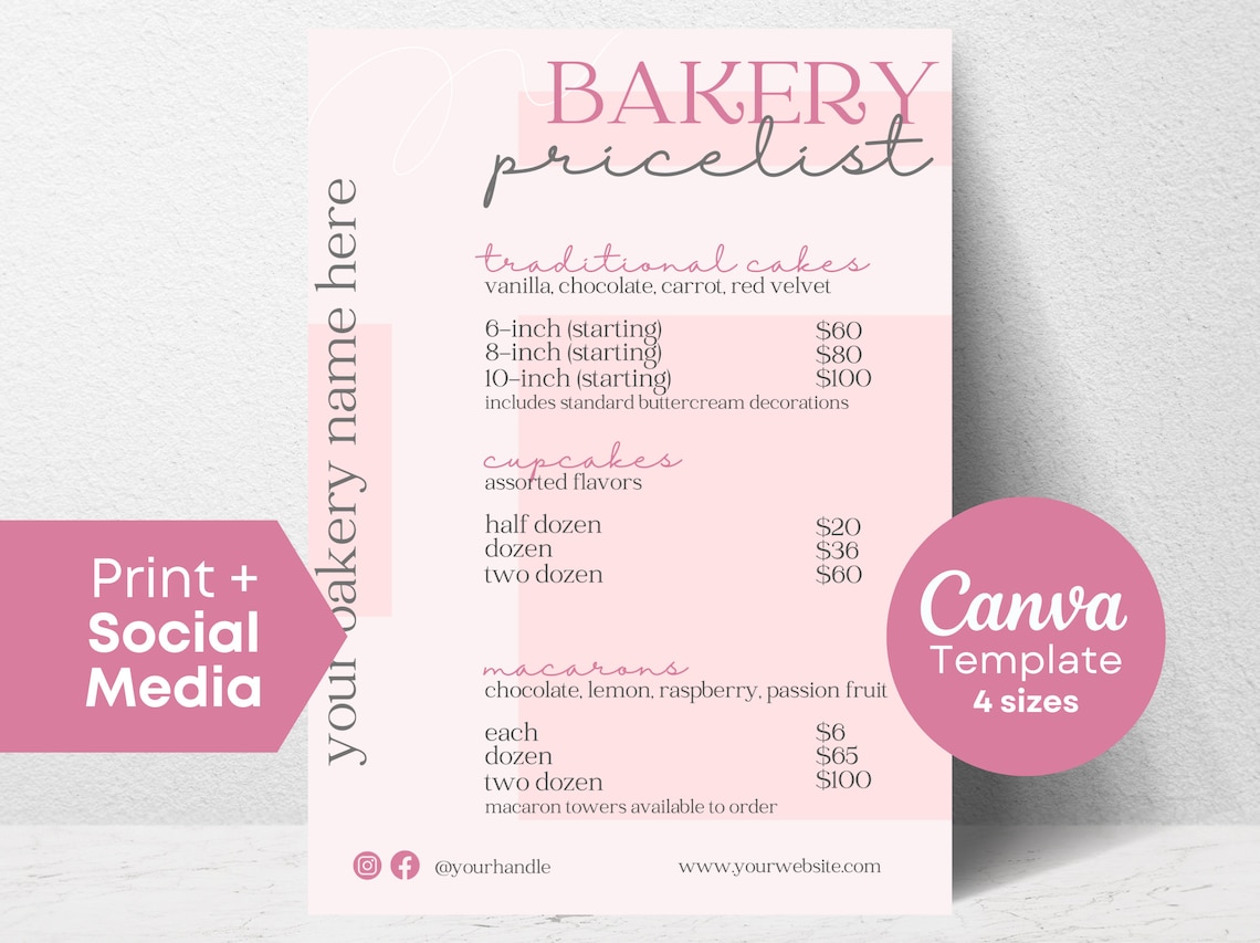 Bakery Price List Price List Template Bakery Menu Canva - Etsy