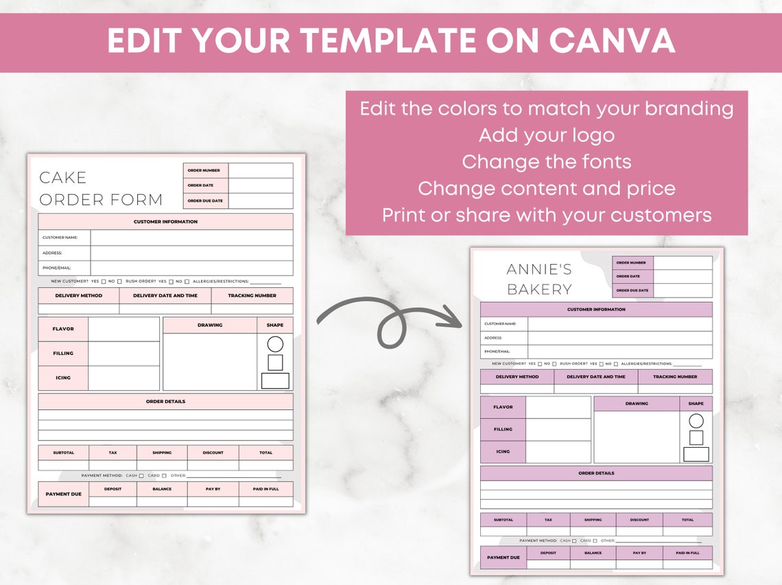 Bakery Business Forms Template Bundle, Bakery Editable Invoice Canva ...