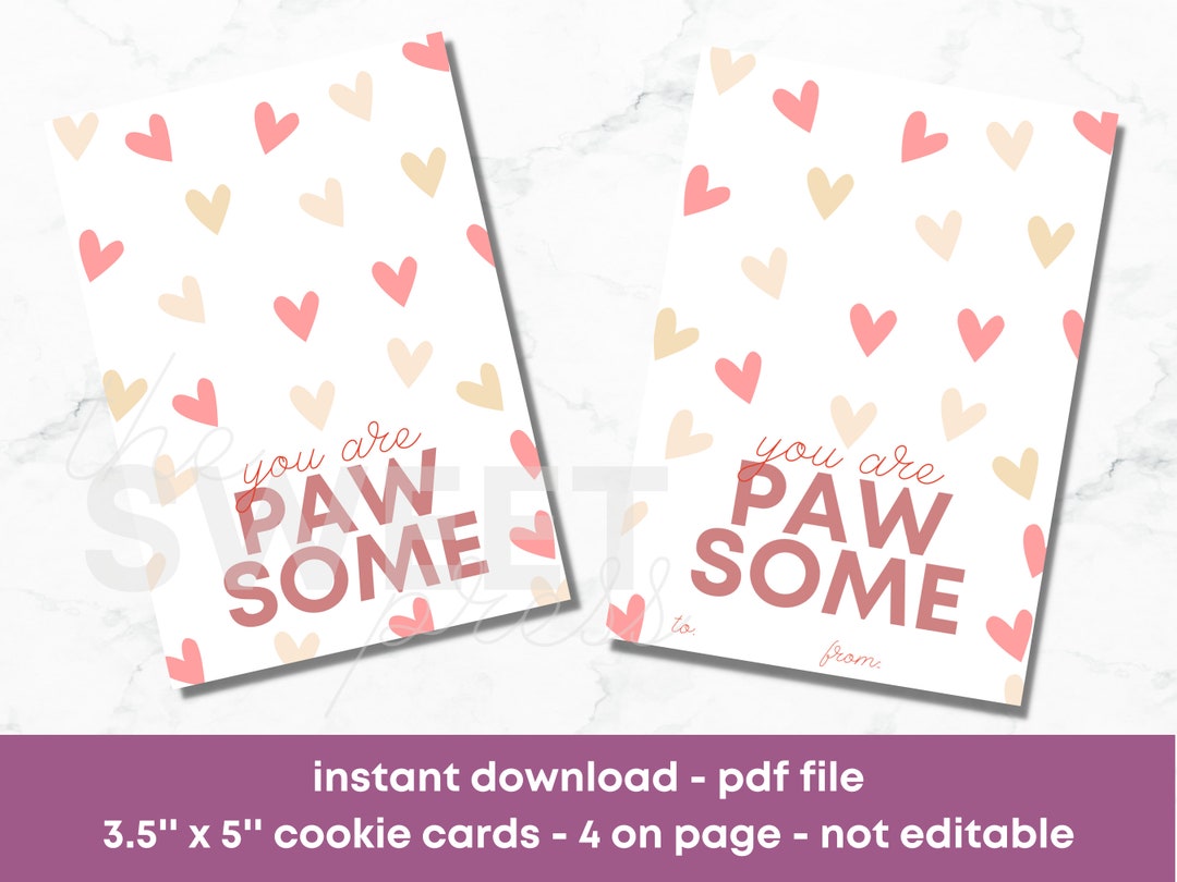 Instant Download Valentine Cookie Card, You're Pawsome Happy Valentines ...