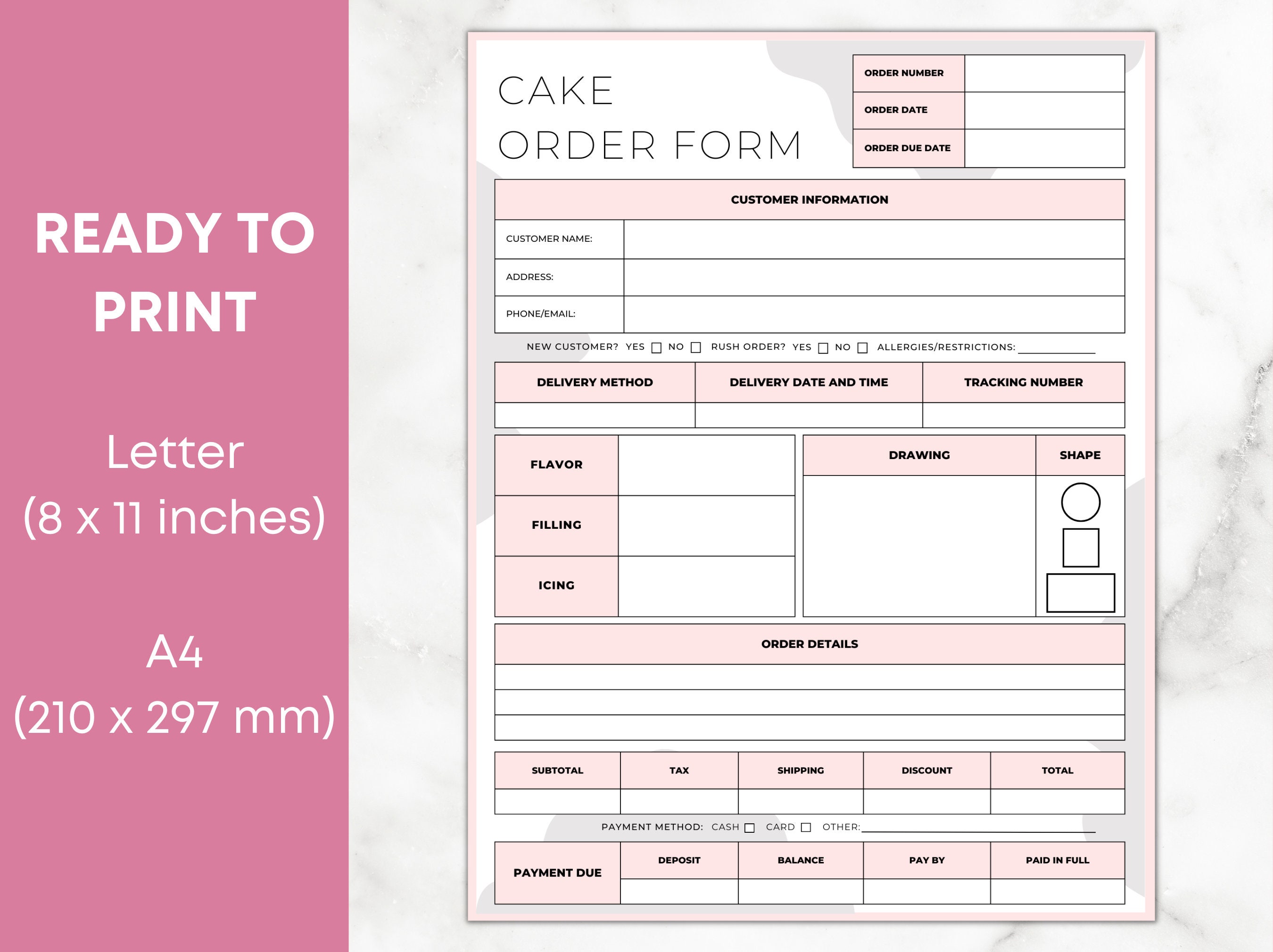 Cake Order Form Editable Template, Bakery Business Forms, Bakery Cake ...