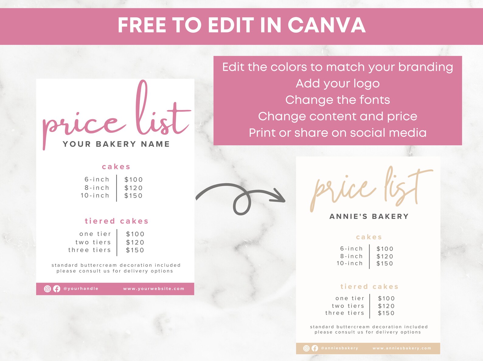 Bakery Menu Bakery Price List Editable Template Bakery Price Etsy