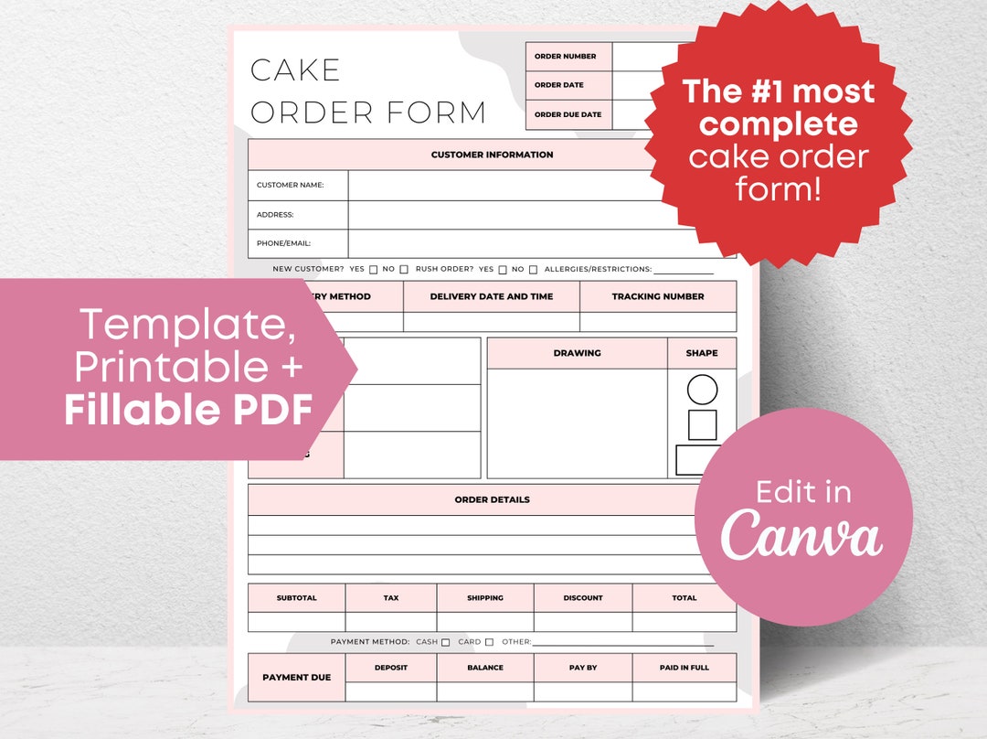 Cake Order Form Editable Template, Bakery Business Forms, Bakery Cake ...