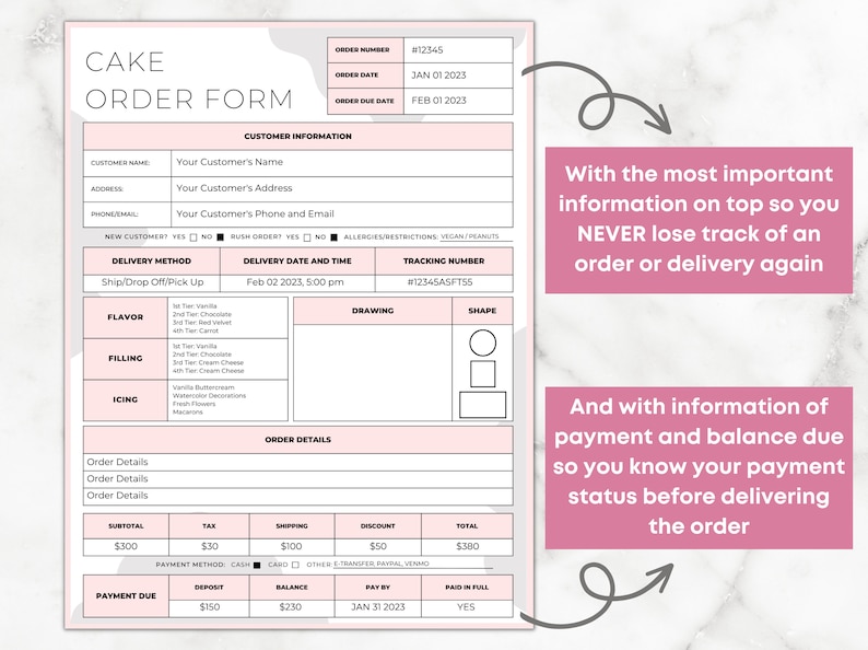Cake Order Form Editable Template, Bakery Business Forms, Bakery Cake ...