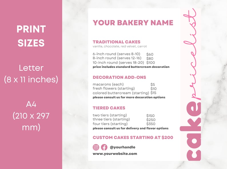 Bakery Price List, Price List Template, Pink Bakery Menu, Canva ...