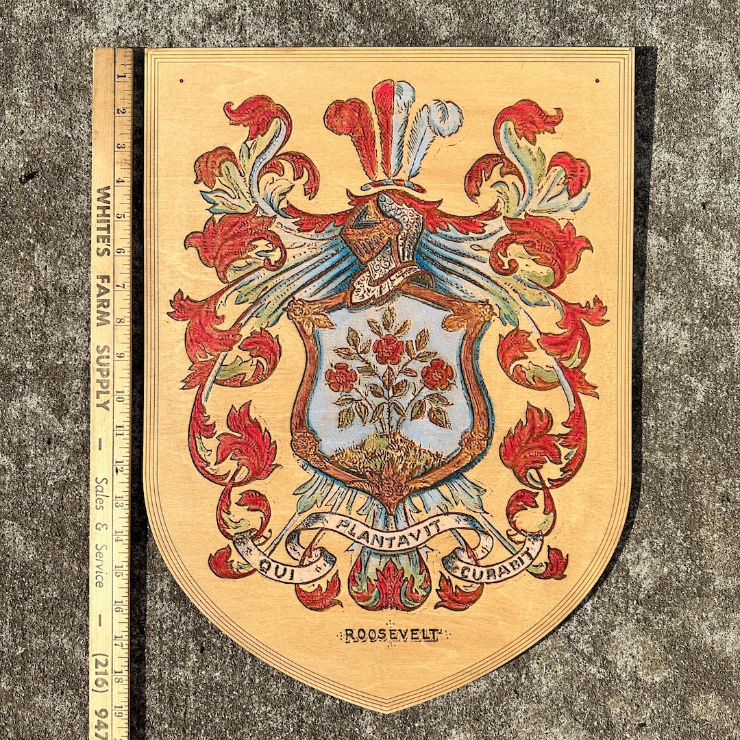 Roosevelt Painted Family Crest - Coat of Arms - Heraldry Shield - Etsy