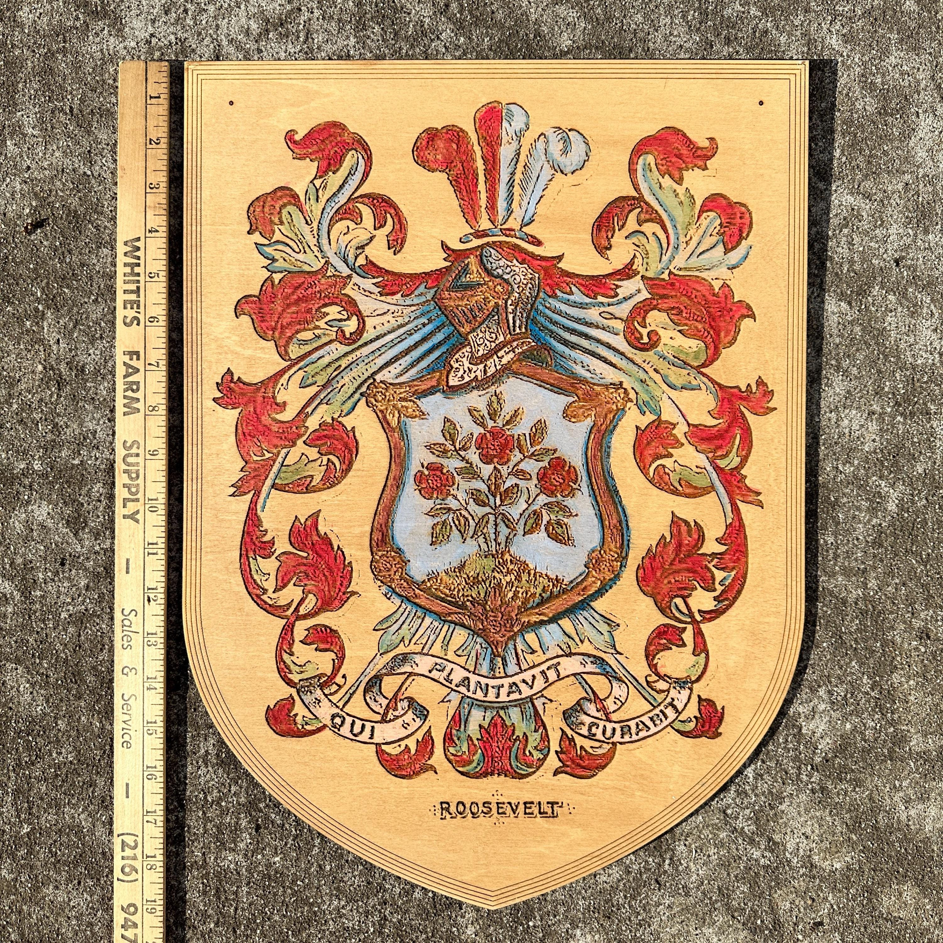 Roosevelt Painted Family Crest - Coat of Arms - Heraldry Shield - Etsy