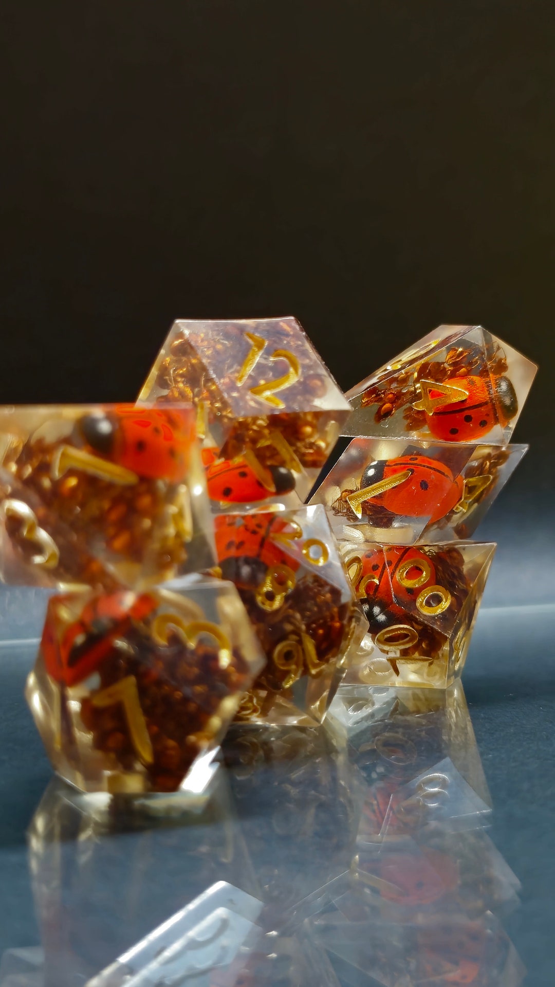 Ladybugs - [A Dice Guy] Handmade RPG Sharp Edge Dice Set | Polyhedral ...