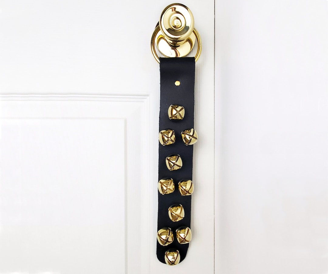 10 Bell Leather Door Strap With Brass Plated Bells, Bell Door Hanger ...