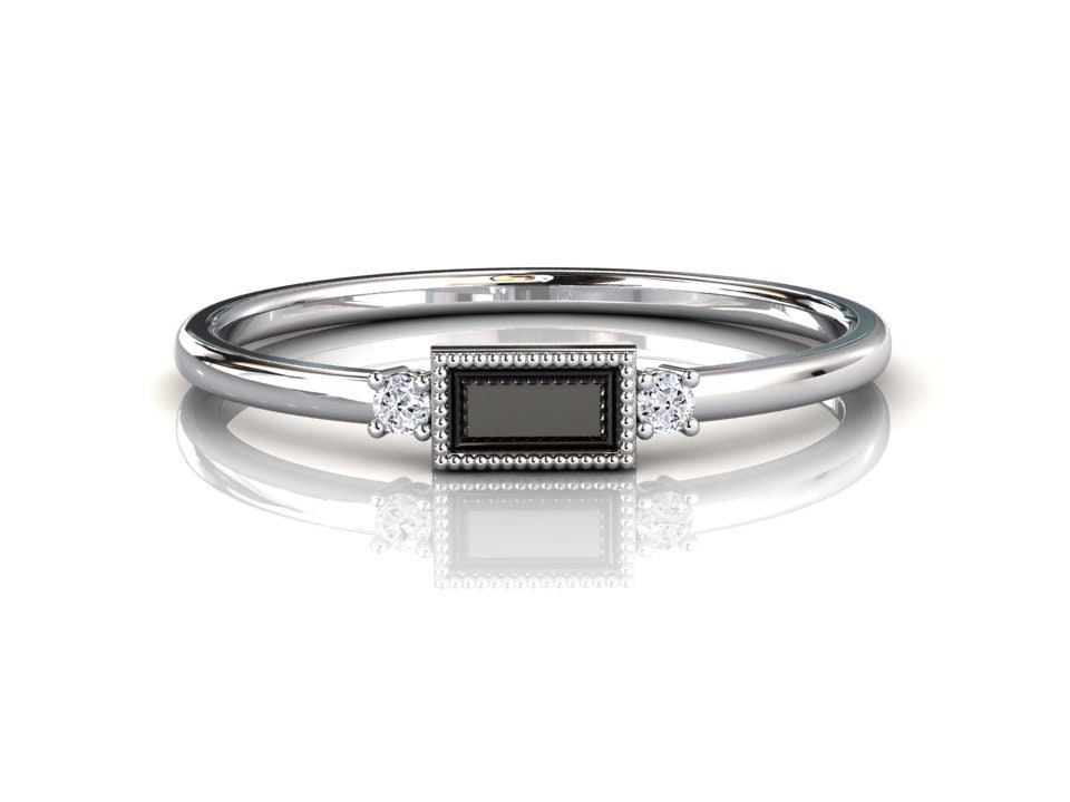 Black Diamond Stacking Ring, Art Deco Stacking Band, Bezel Set Baguette ...