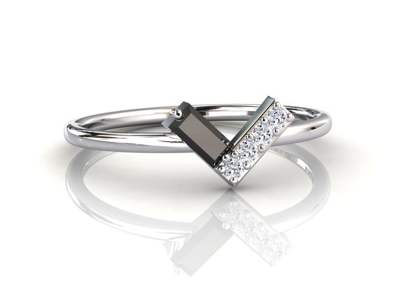 Women's Black Diamond Stacking Ring Dainty Modern Style | Etsy