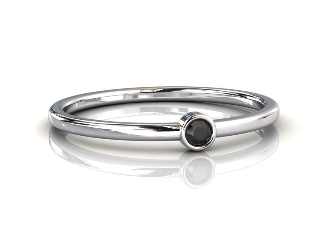 Solid Platinum Black Diamond Stacking Ring, Wedding Stacking Band ...