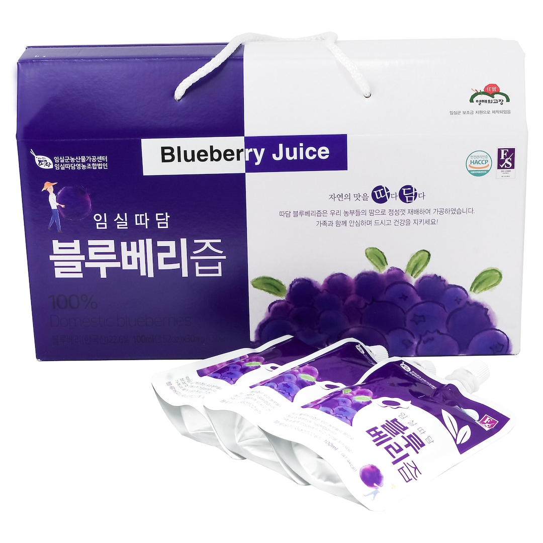 Natural Blueberry Juice Korean Juice Pouch 3.52oz 100ml 30 Pouch per ...
