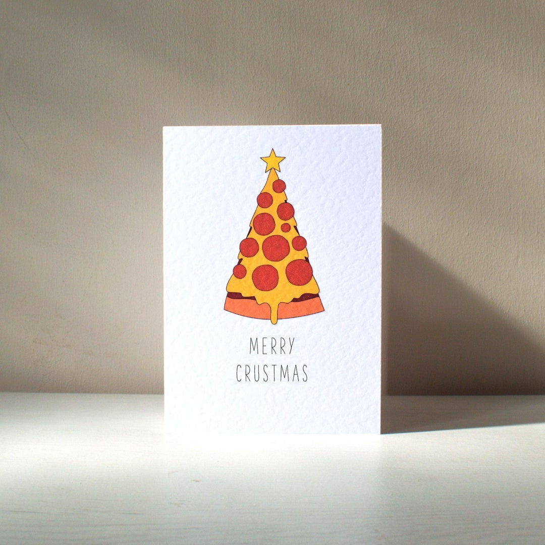 Merry Crustmas A6 Personalised Pizza Slice Tasty Food Christmas Tree ...