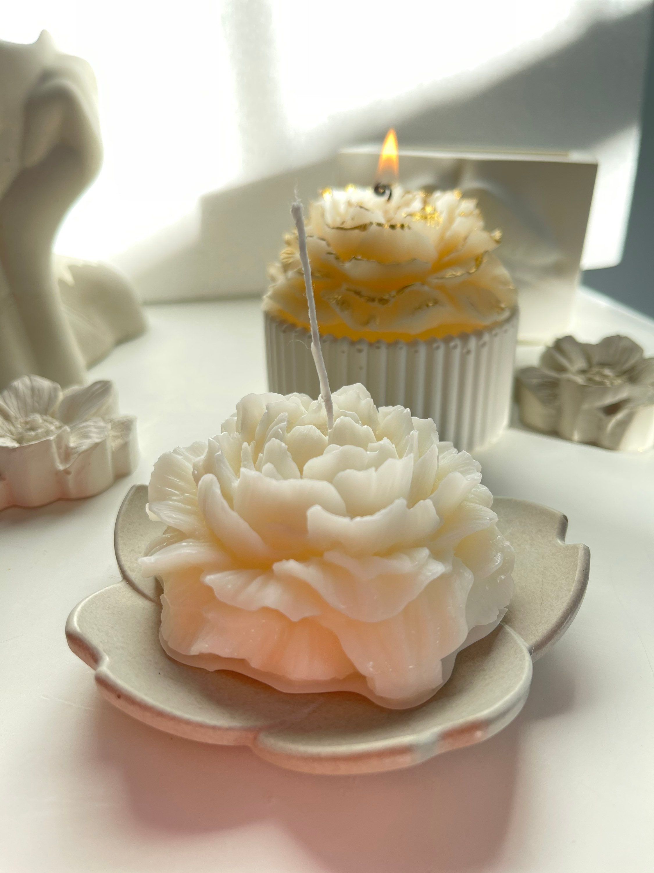 Peony Candle With Lotus Holder | Rose Candle | Flower Candle | House Warming Gift | Gift for ...