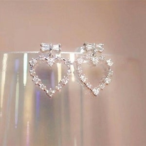 Valentines Love Heart 1.80ct Diamonds Dangle Drop Earrings/ 925 Silver ...