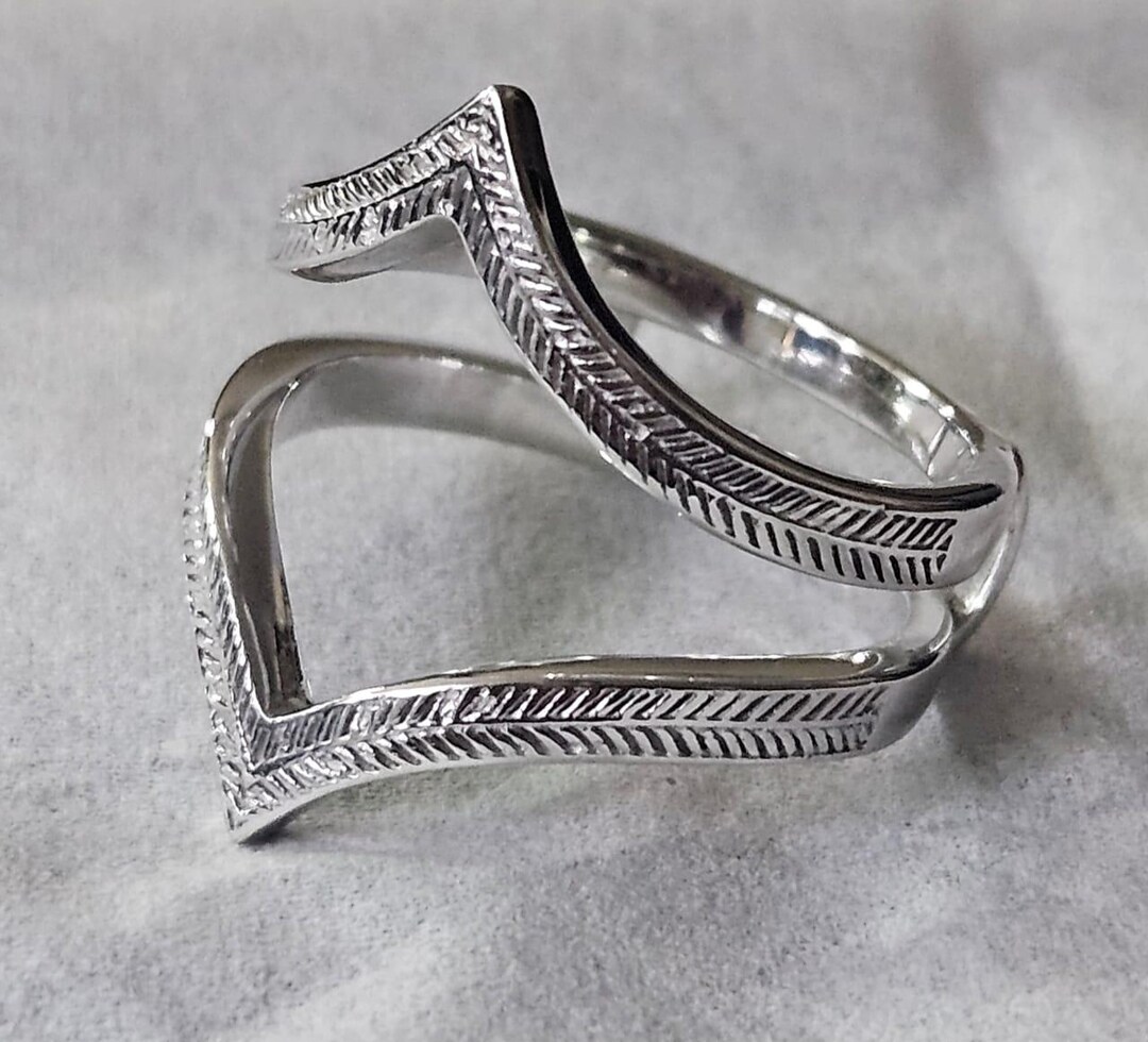 Vintage 14K Gold & Silver Ring Guard Enhancer, Leaf Design Wrap Wedding ...
