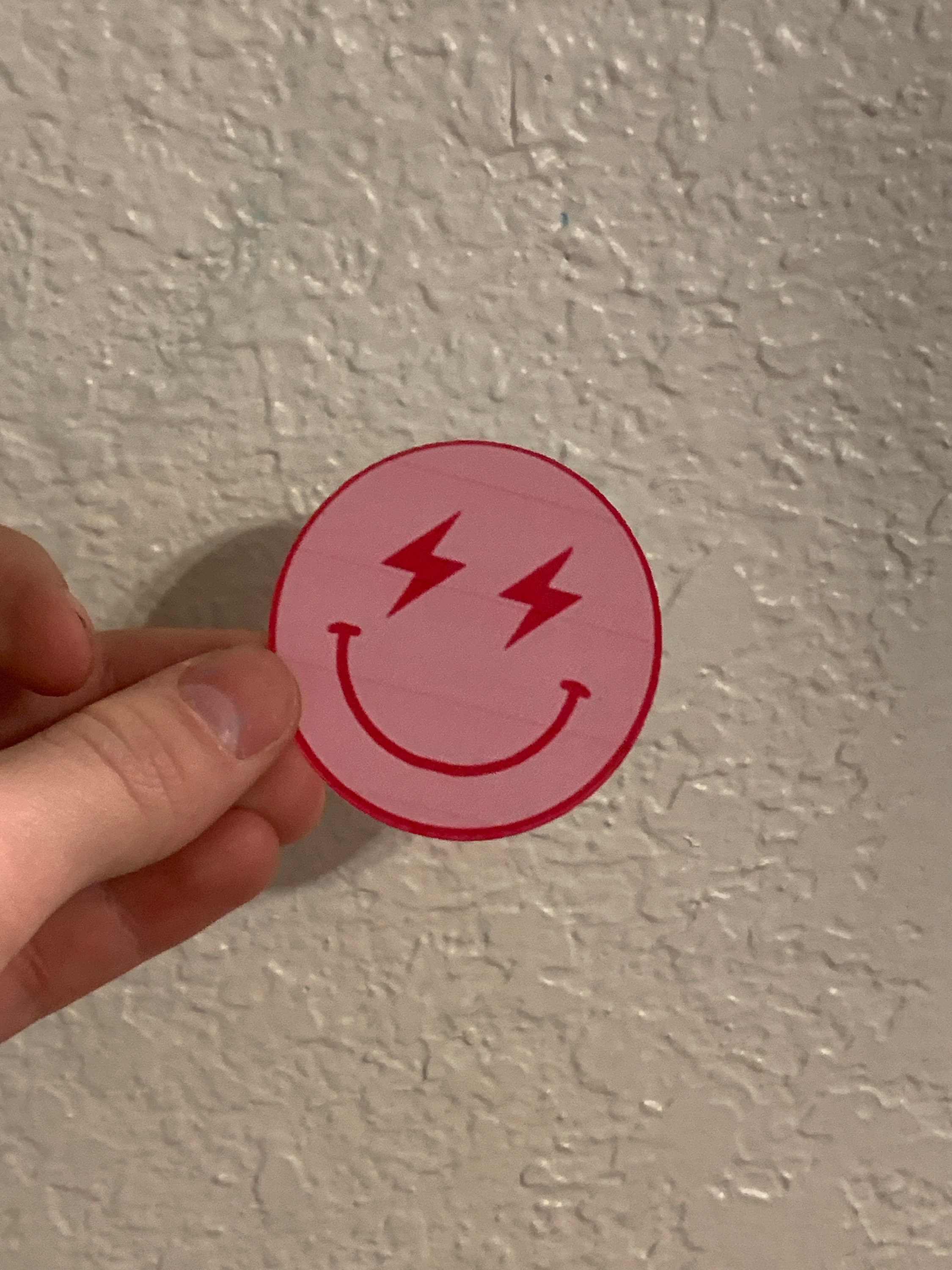 Pink Lightening Bolt Smiley Sticker - Etsy