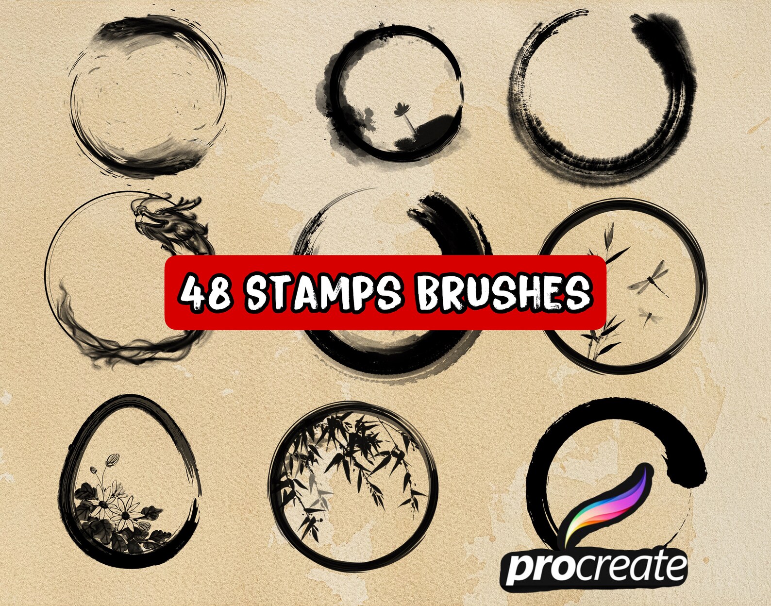 Procreate Brushes Stamps Circle Ink , Chinese Ink , Japan Style ...