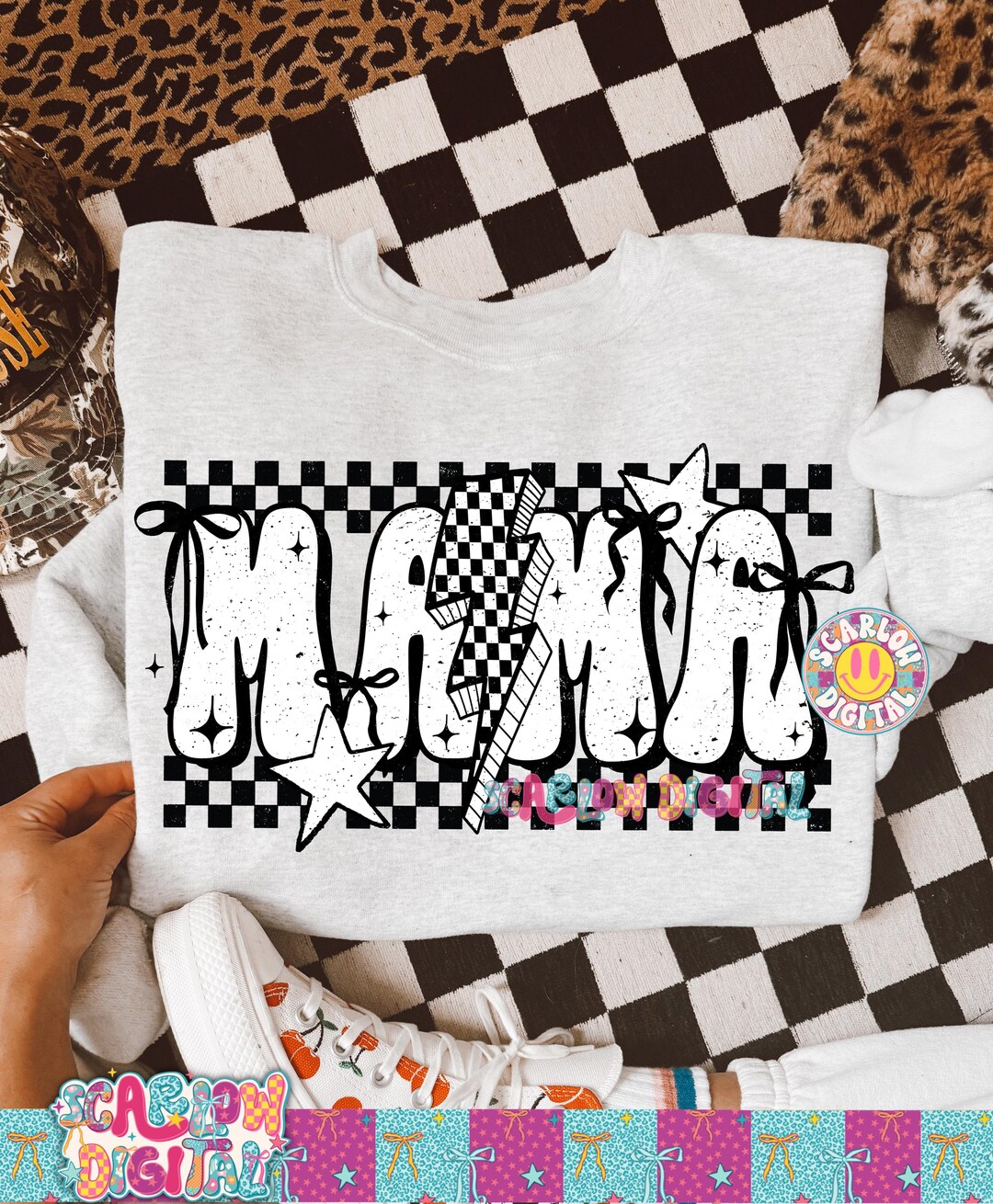 Rocker Mama With Bows PNG Digital Design, Checkered Mama Png, Coquette ...