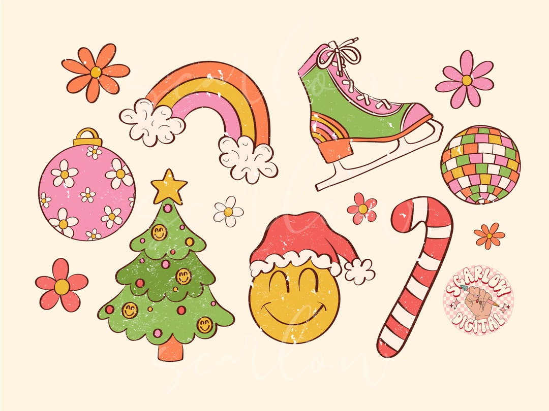 Groovy Christmas Doodles Png-christmas Sublimation Digital Design ...