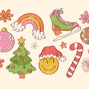 Groovy Christmas Doodles Png-christmas Sublimation Digital Design ...