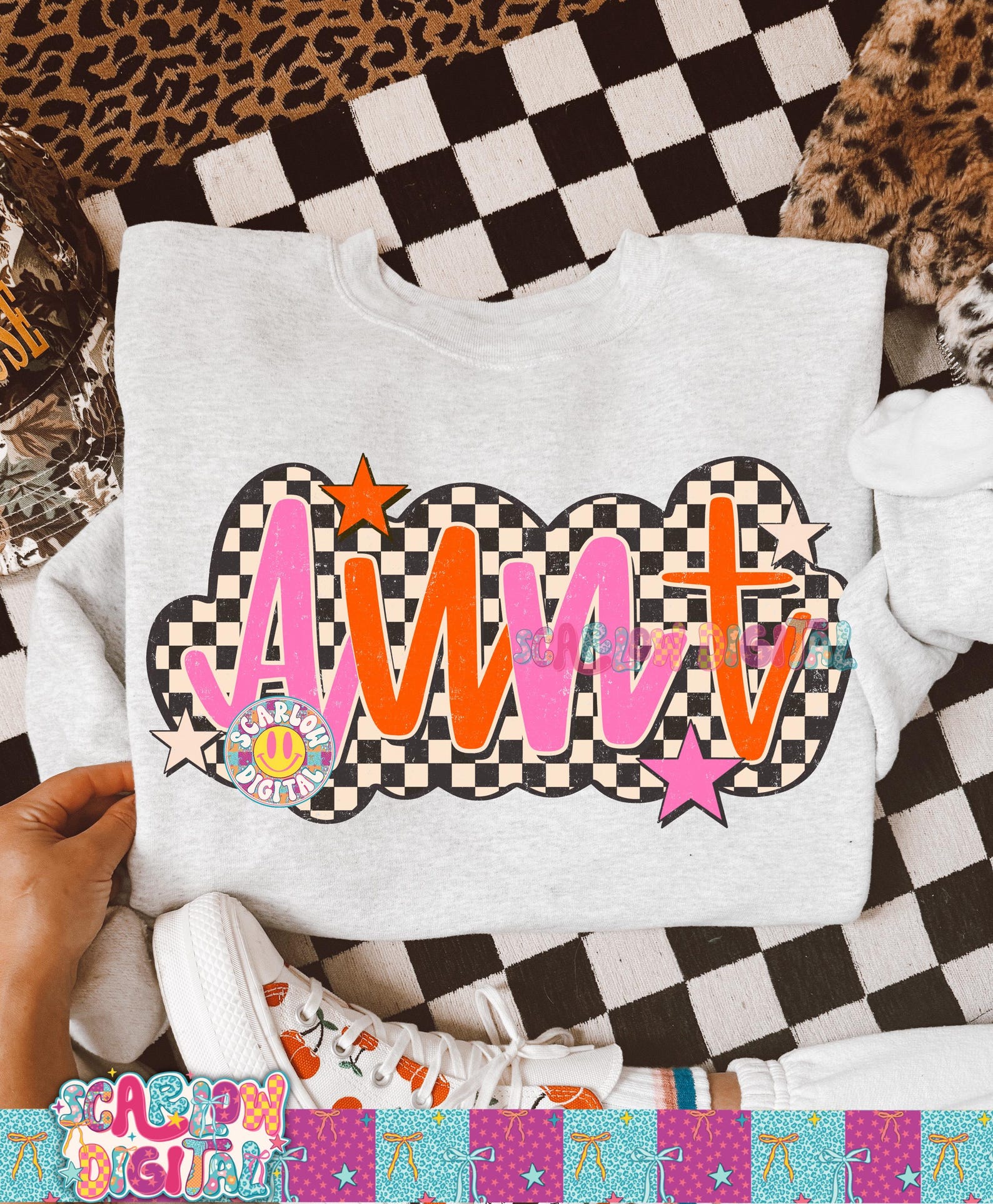 Aunt PNG Digital Design, Retro Aunt Png, Checkered Aunt Png, Bougie ...