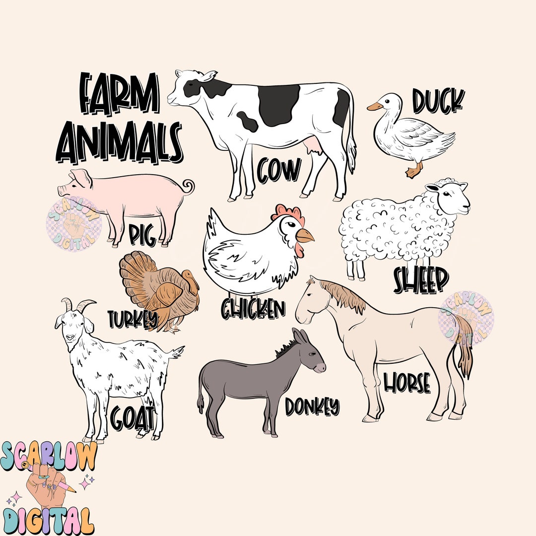 Farm Animals PNG Sublimation Digital Design Download, Animal Tshirt Png ...