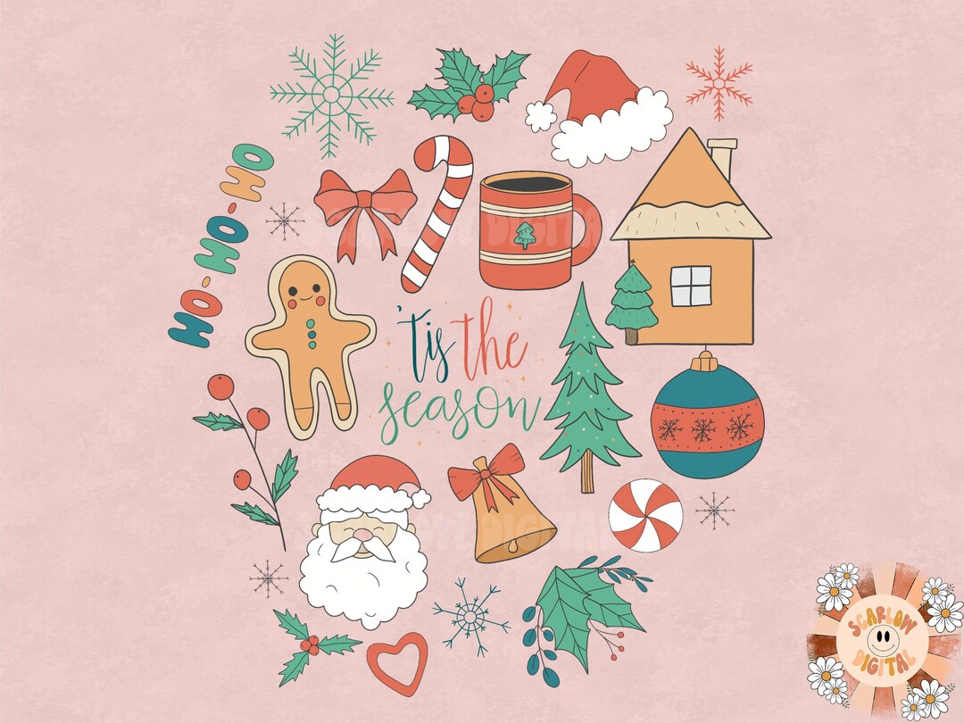 Christmas Doodles PNG Sublimation Design Download-christmas Tree Png ...