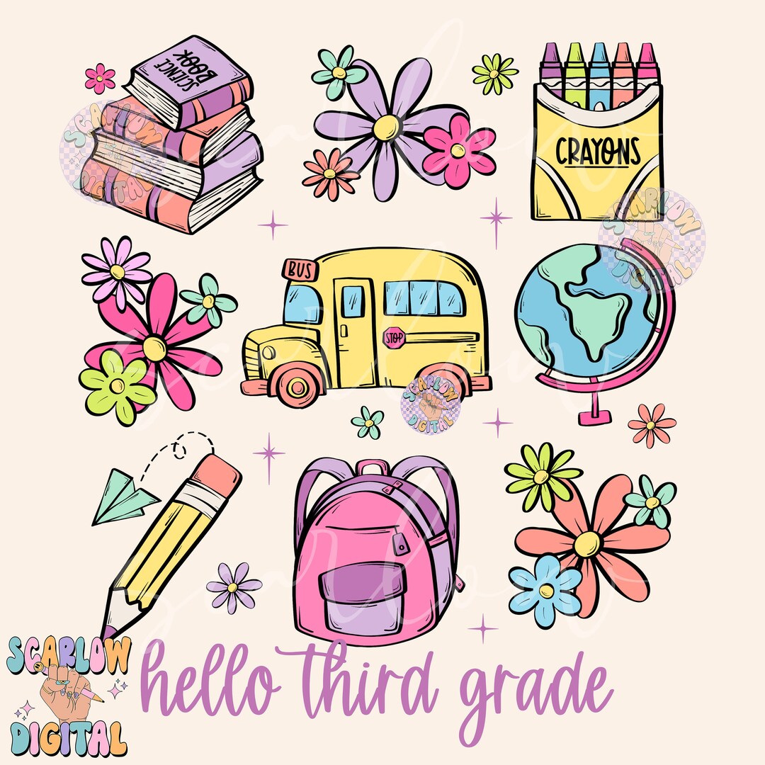 Hello Third Grade PNG Digital Design Download, Back to School Png, Kids ...