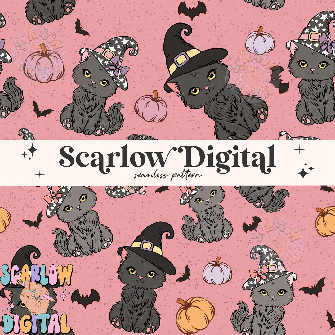 Black Cat Seamless Pattern Digital Design Download, Halloween Seamless ...
