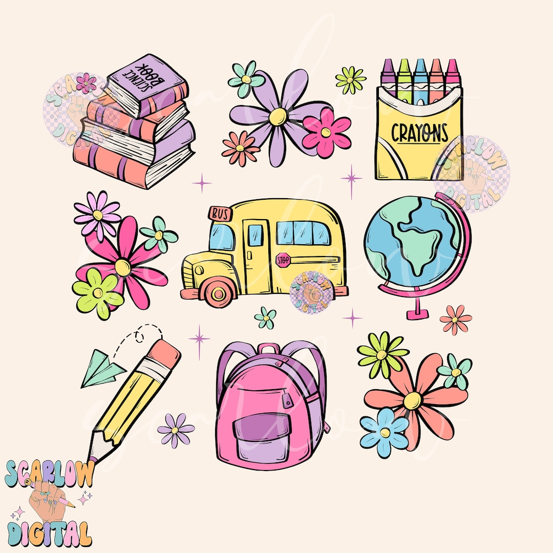 Back to School Doodles PNG Digital Design Download, School Bus Png ...