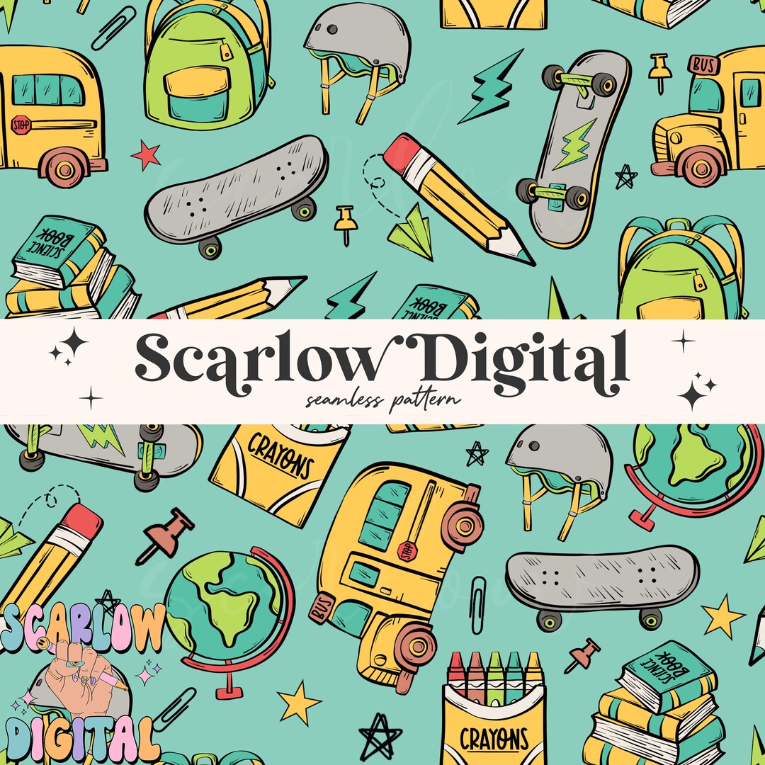 Boy Back to School Seamless Pattern Digital Design Download, Trendy ...