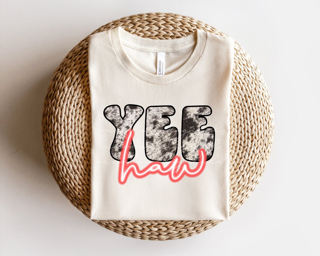 Yee Haw Cowhide PNG Sublimation Design Download, Neon Cowgirl Png, Neon ...