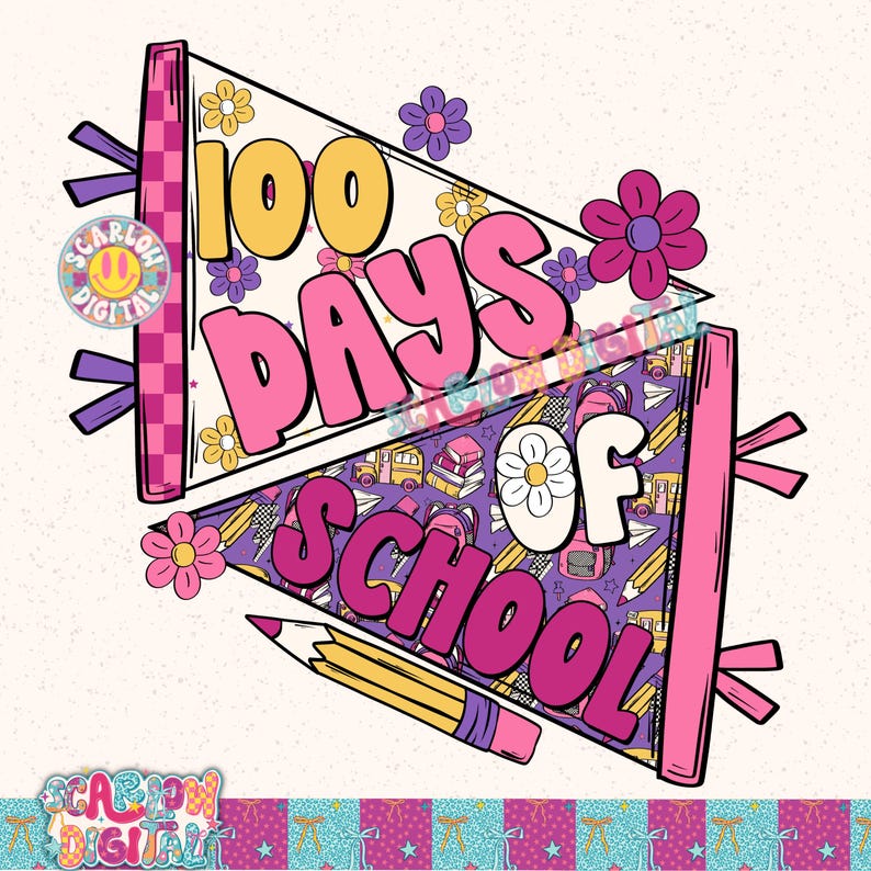 100 Days of School PNG Digital Design for Girls - Etsy