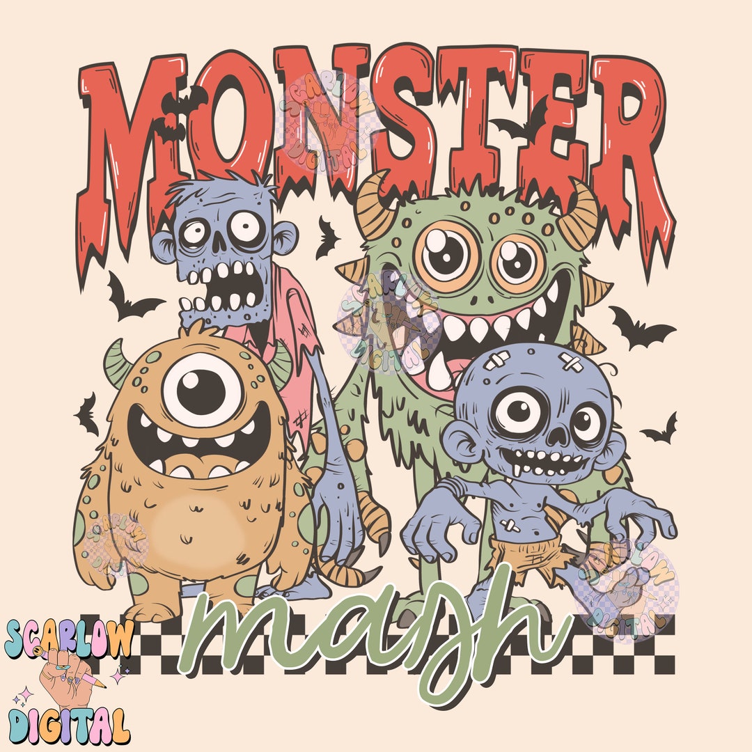 Monsters PNG Digital Design Download, Halloween Png, Vintage Png ...