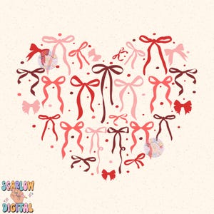 Heart Bows PNG Digital Design Download, Valentine's Day Png, Coquette ...