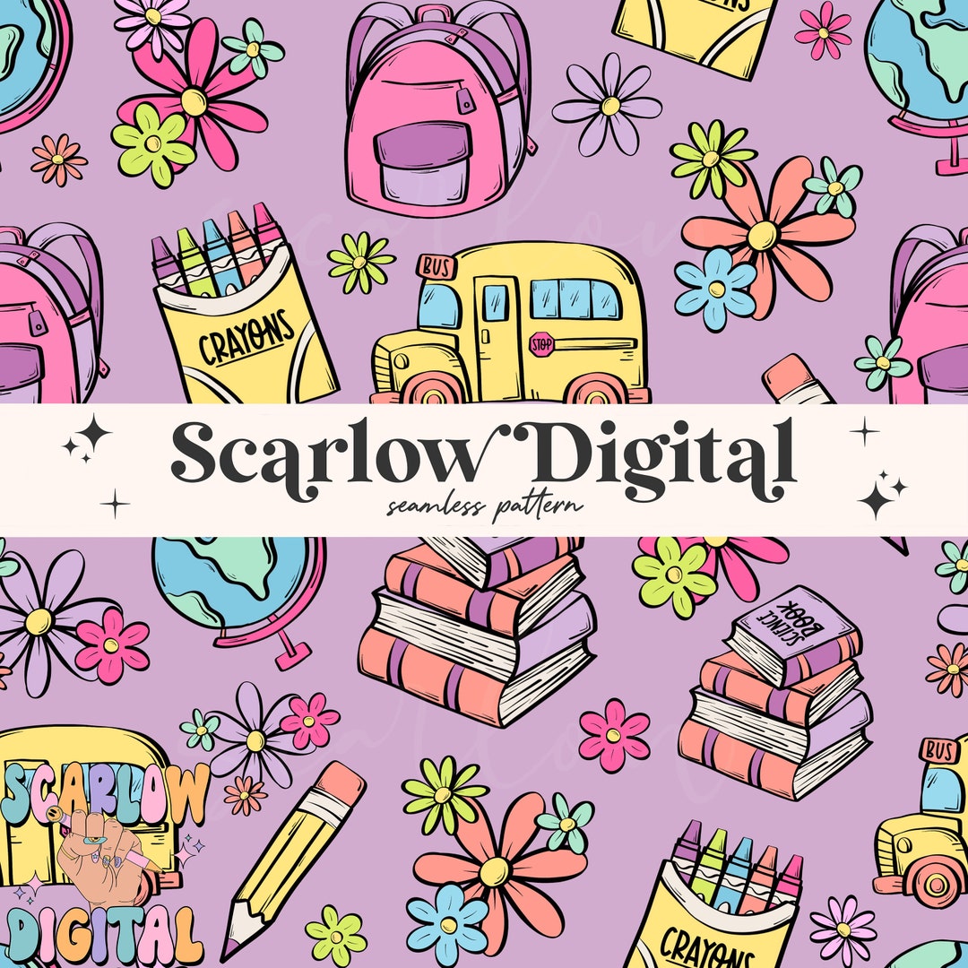 Girl Back to School Seamless Pattern Digital Design Download, Trendy ...