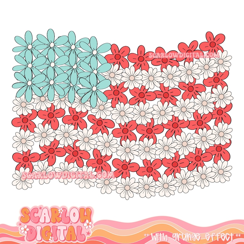 Flower Flag PNG Digital Design, American Flag Png, Fourth of July Png ...