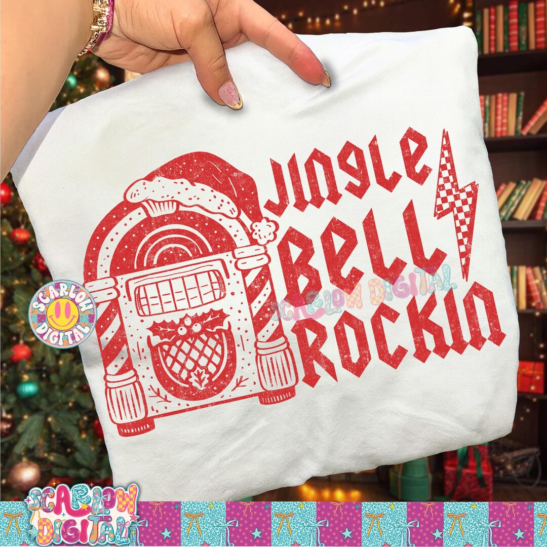 Jingle Bell Rockin PNG Digital Design, Single Color Christmas Designs ...