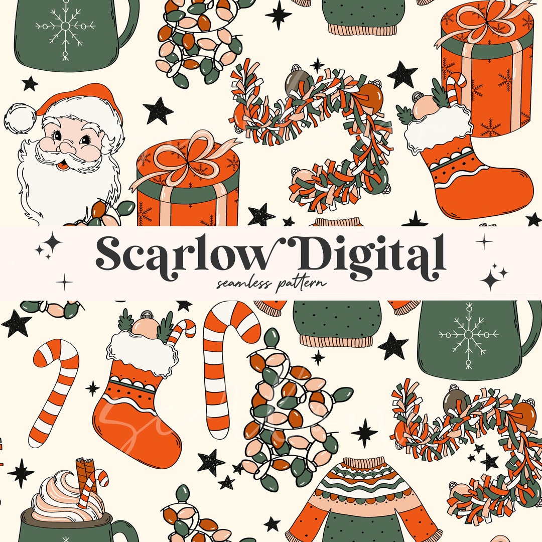 Traditional Christmas Seamless Pattern Sublimation Digital Design ...