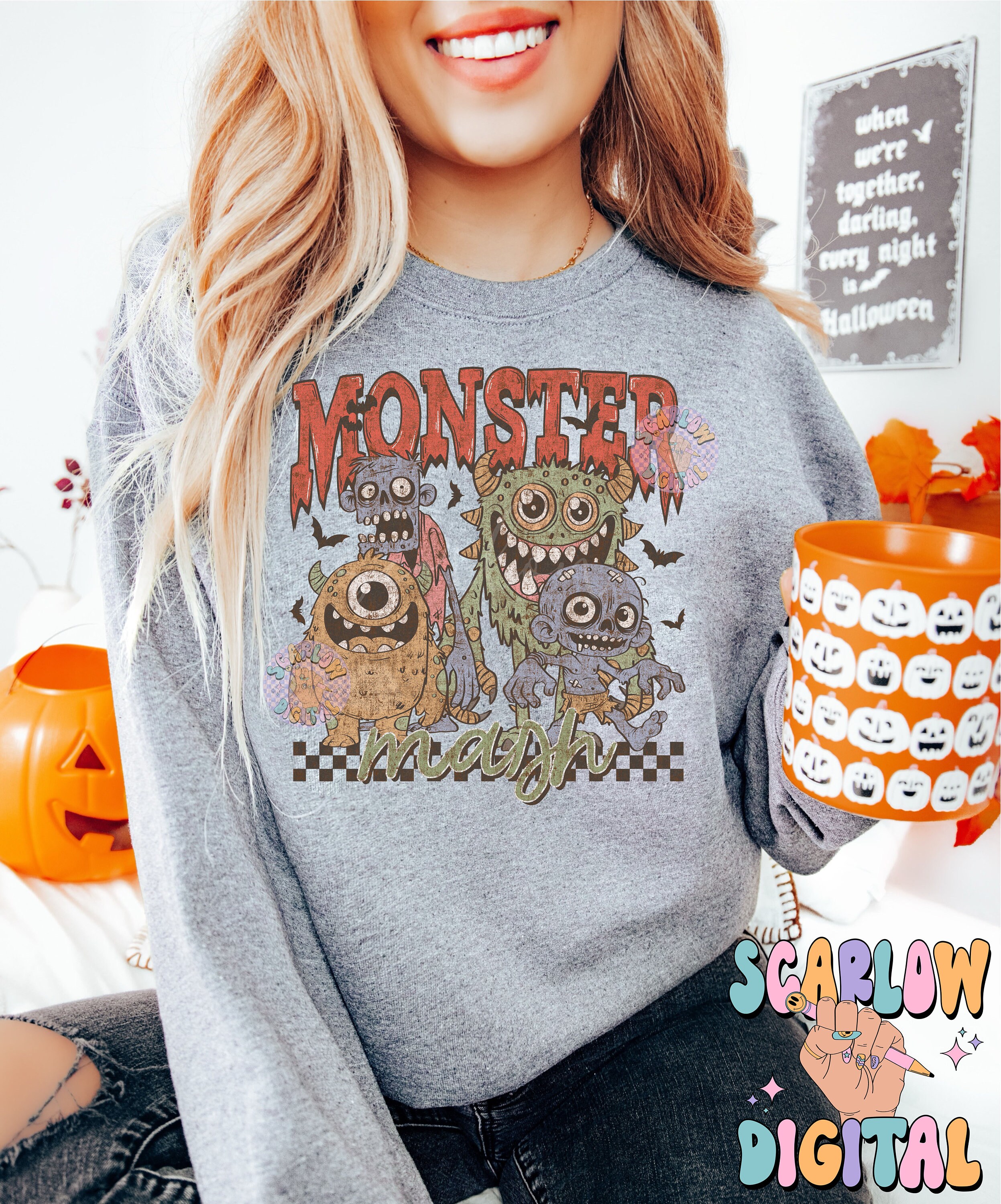 Monsters PNG Digital Design Download, Halloween Png, Vintage Png ...