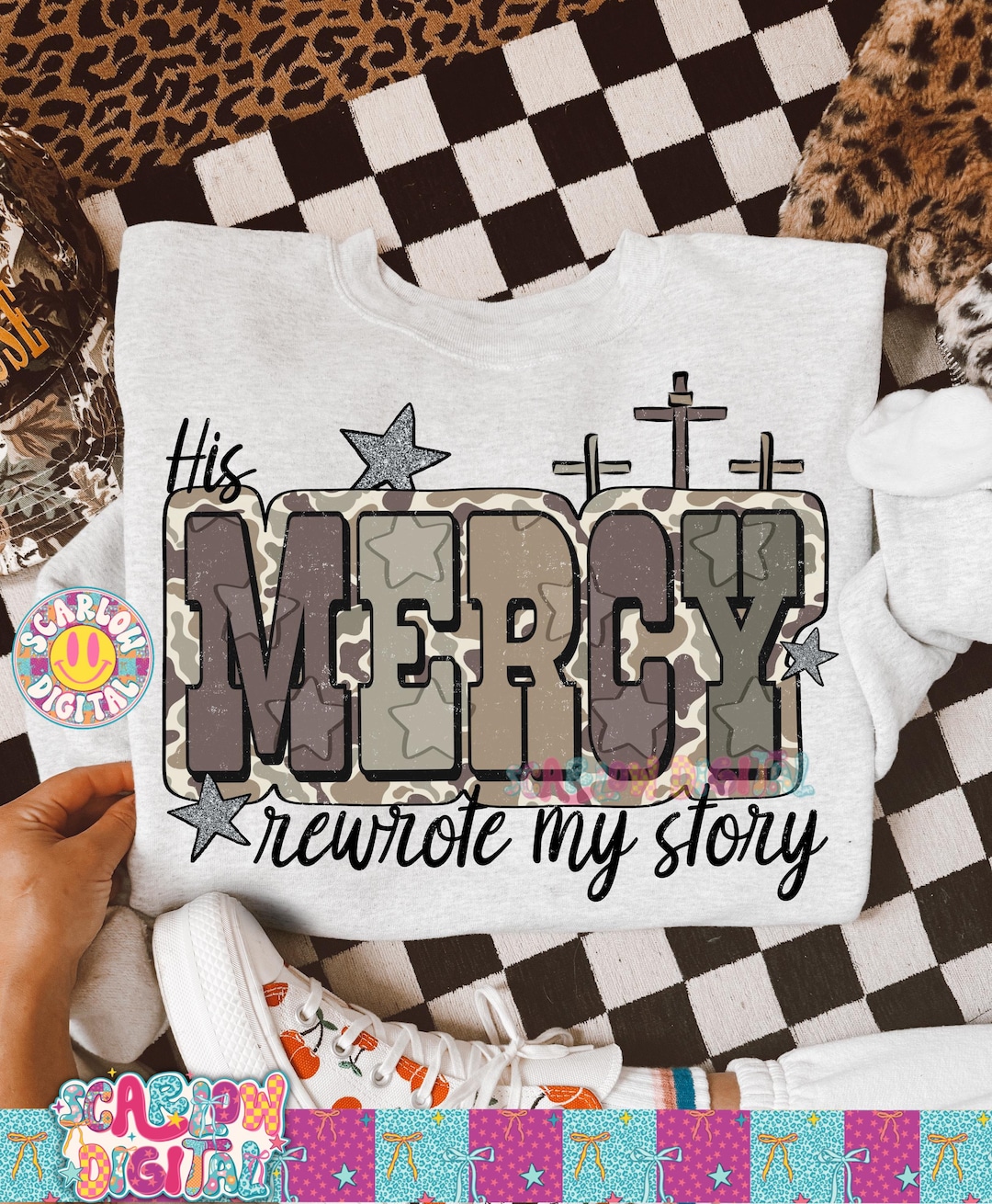 His Mercy Rewrote My Story PNG Digital Design, Camo Christian Designs ...