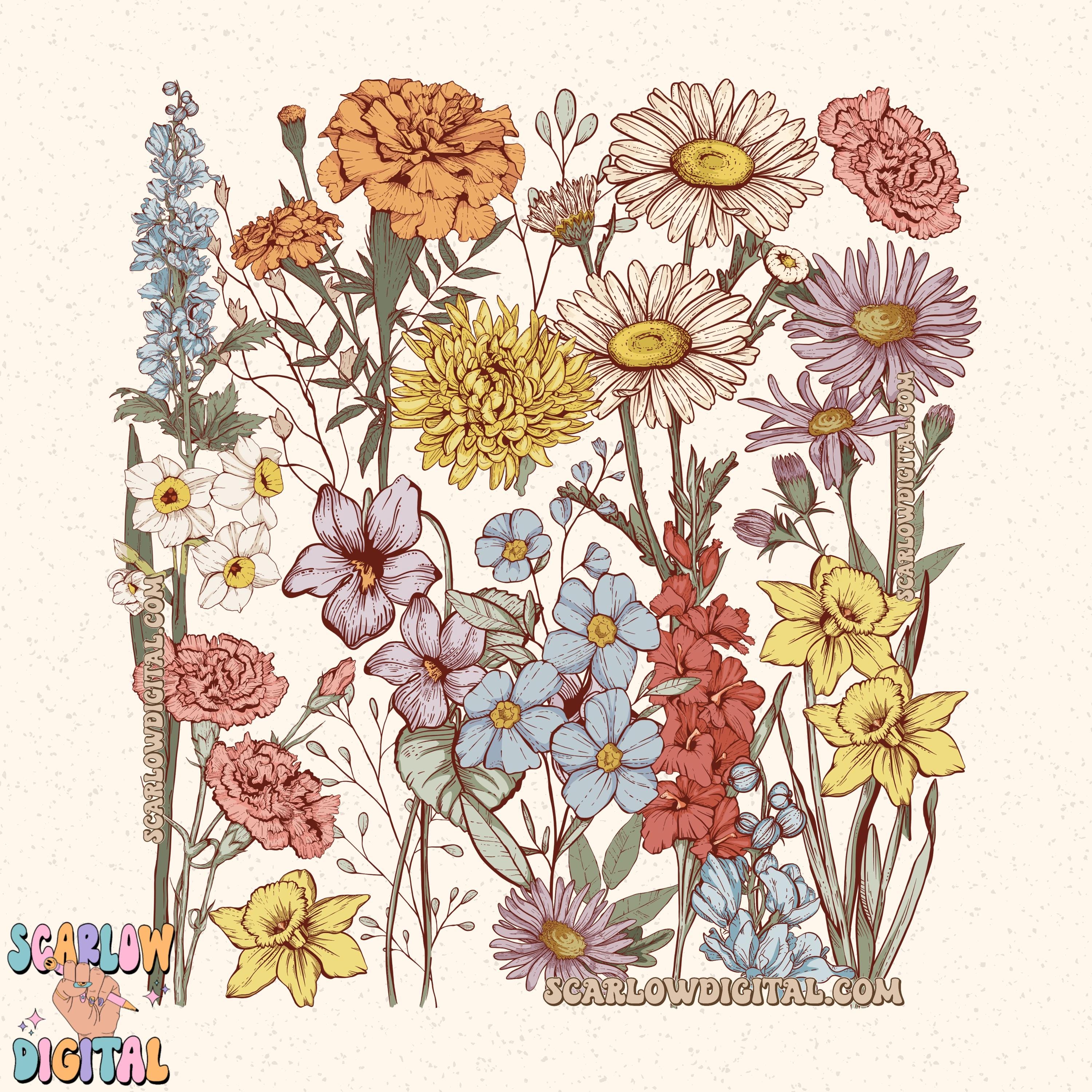 Flowers PNG Digital Design, Spring Png, Florals Png, Summer Flowers Png, Colorful Png, Png for ...
