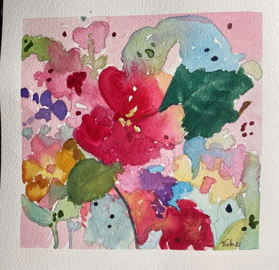 Abstract Rainbow Flower Bouquet original watercolor